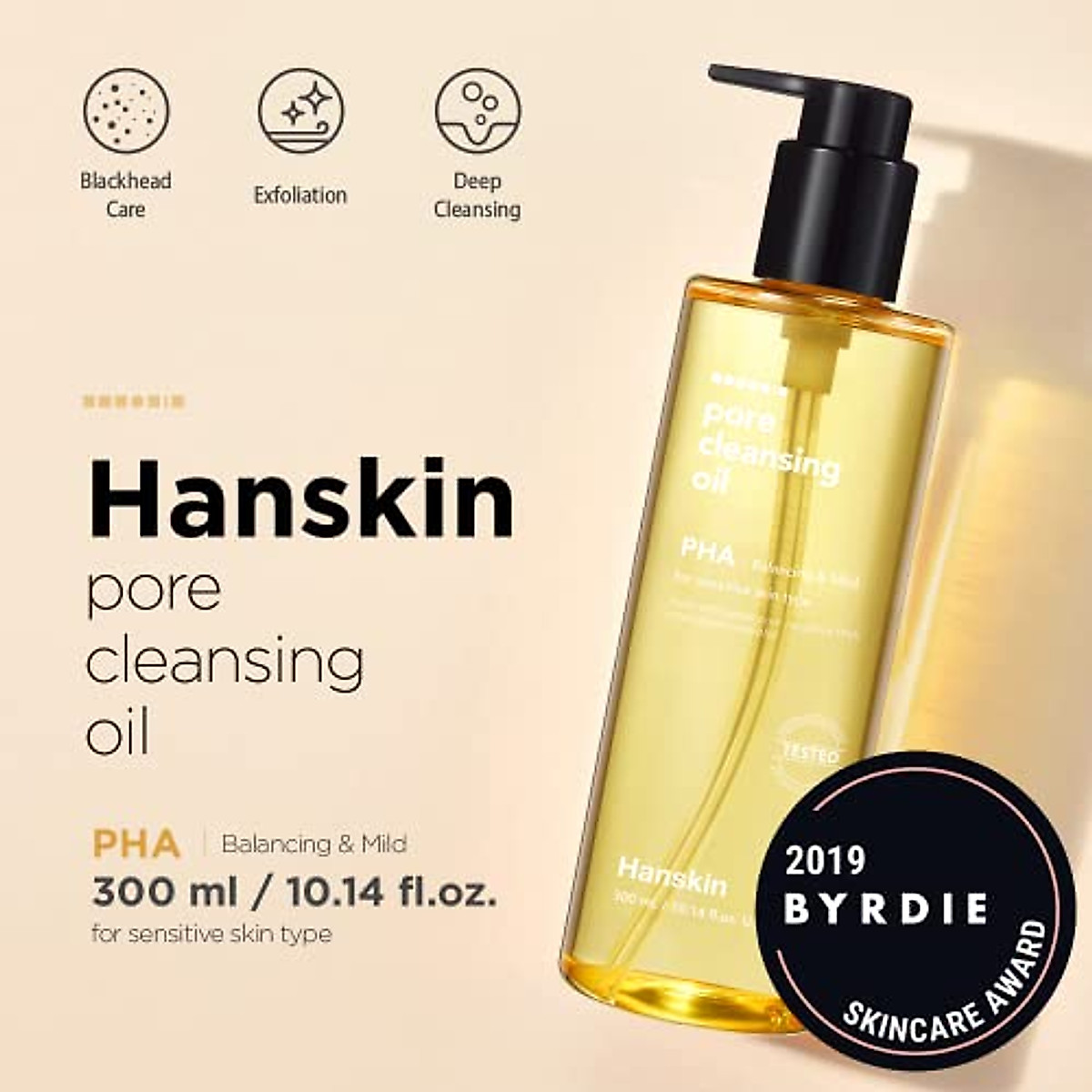 Hanskin Pore Cleansing Oil, Gentle Blackhead Cleanser and Makeup Remover for Sensitive Skin [PHA] (10.14 oz)