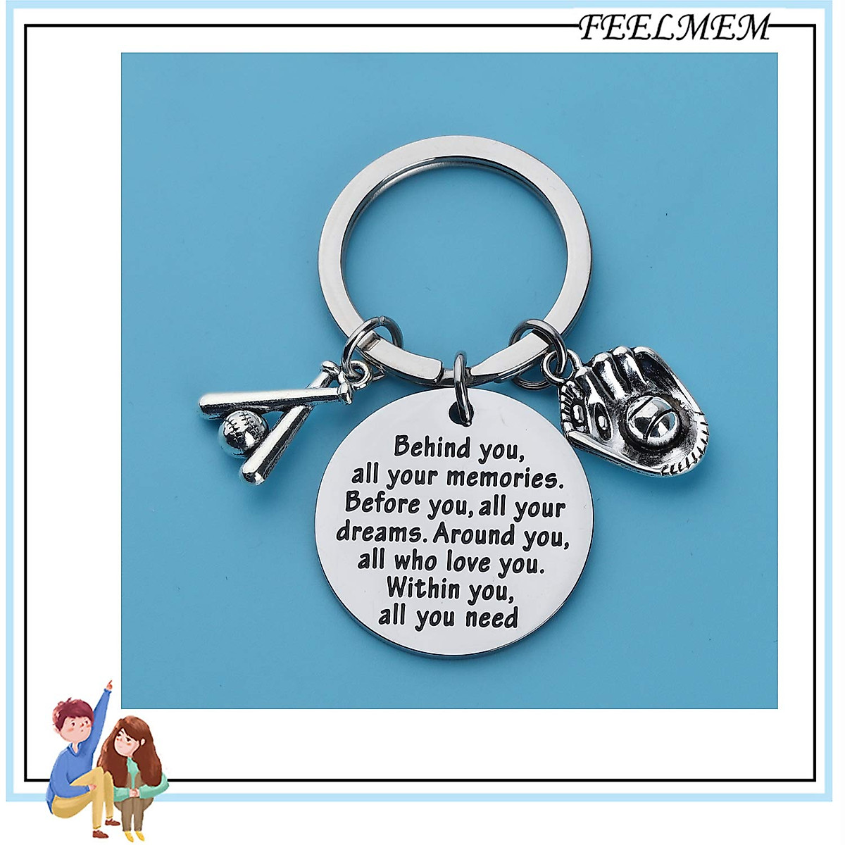 FEELMEM Baseball Keychain Baseball Player Gift Behind You All Memories Before You All Your Dream Keychain Softball Baseball Jewelry Baseball Mom Gift (Baseball Keychain)
