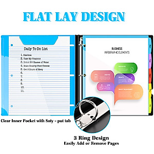 INFUN Telescoping Project Organizer Binder,13 Pocket 3-Ring Folder Binder with Customizable Front Cover,Refillable Binder Organizer with 5 Colors Divider with Tabs and Plastic Binder Pocket -Blue