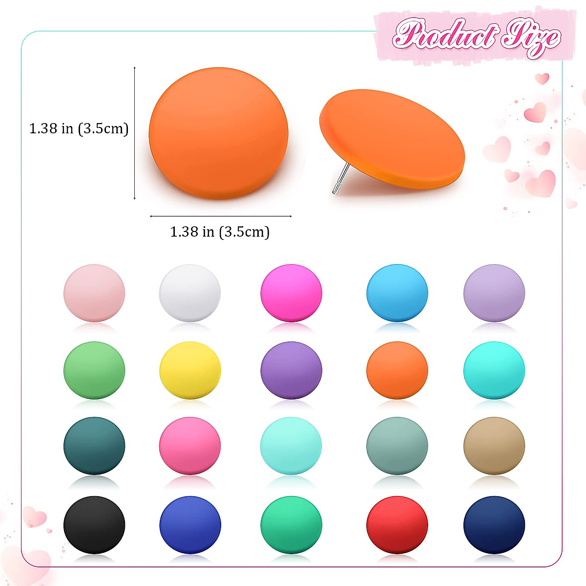 Epakh 20 Pairs Round Button Earrings Large Circle Acrylic Stud Earrings Disc Geometric Earrings Solid Color Retro Neon Button Earrings for Women