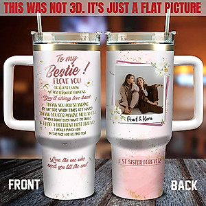 WAZONE Personalized To My Bestie Tumbler 40oz with Handle and Straw Custom Name Photo Stainless Steel Double Walled Insulated Travel Mug Birthday Christmas Best Gifts For BFF Friends