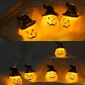 wonlex Orange Halloween Lights Battery Operated, 10FT 20 LEDs Pumpkin Lights Halloween Decor, Halloween Decorations Lights for Indoor, Outdoor Party, Garden (Pumpkin with Wizard Hat)