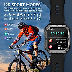 Military Smart Watch for Men with Bluetooth Call, 5ATM Waterproof Outdoor Fitness Tracker, 1.83" Rugged Tactical Watch with Heart Rate Blood Pressure Sleep Monitor for Android iPhone, Black