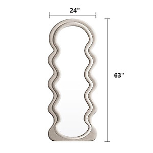 OGCAU Wavy Wall Mirror, 63"L x 24"W, White, Anti-rust, Shatterproof & Splash Proof, Modern or Contemporary, Bedroom Dressing Mirror