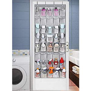 KIMBORA Large Hanging Storage Organizer Wide Over the Door Pantry Organizer kids Shoe Rack with 40 Mesh Pockets for Bathroom Cleaning Room, Grey