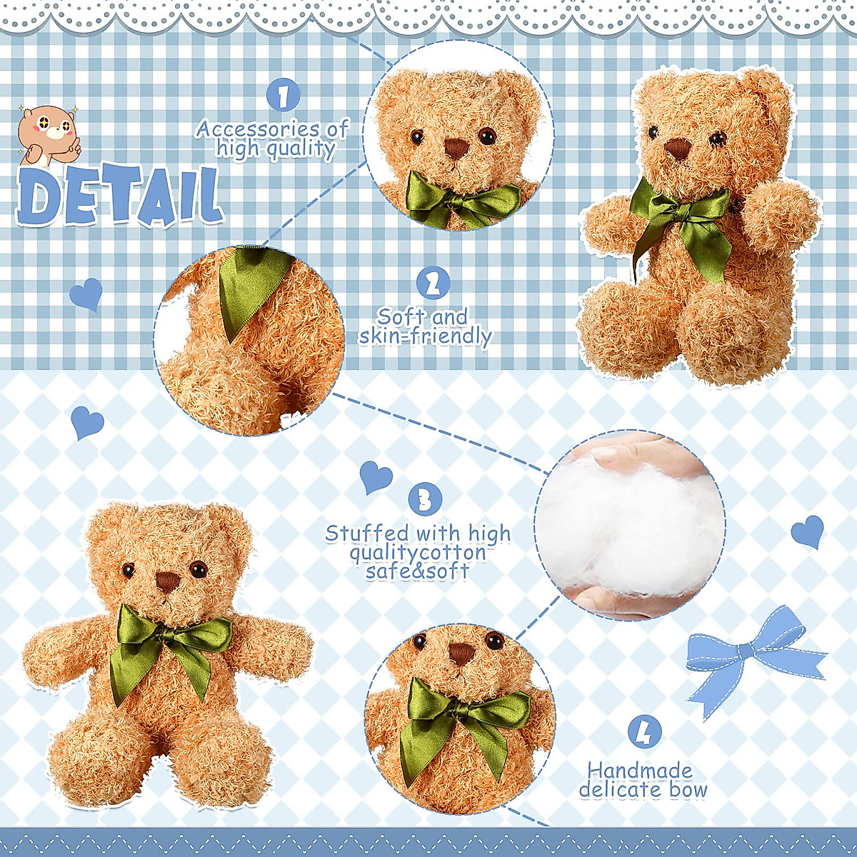 HyDren 18 Pack Bear Stuffed Animal Bulk 10 Inch Small Plush Stuffed Bears Toy with Bow Tie for Baby Shower Birthday Party Favors(Light Brown)