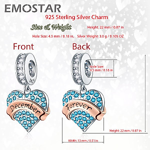 2024 December Birthstone Charms fits Pandora Bracelet, Sparkling Pave Heart Turquoise CZ Forever Love Pendant in 925 Sterling Silver, Gifts for Christmas/Valentines Day/Mothers