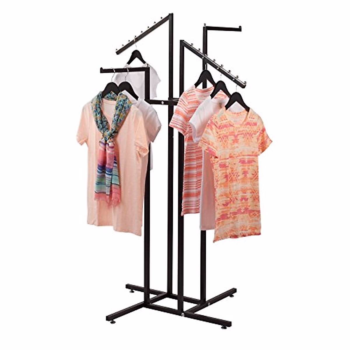 SSWBasics Four Way Clothing Rack with Straight and Slant Arms - Black