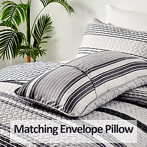 Mybedsoul Grey Boho Quilt Set King Size,3 Pieces Striped Bedspread,Soft Microfiber Coverlet for All Season-1 Quilt and 2 Pillow Shams,90"x104"