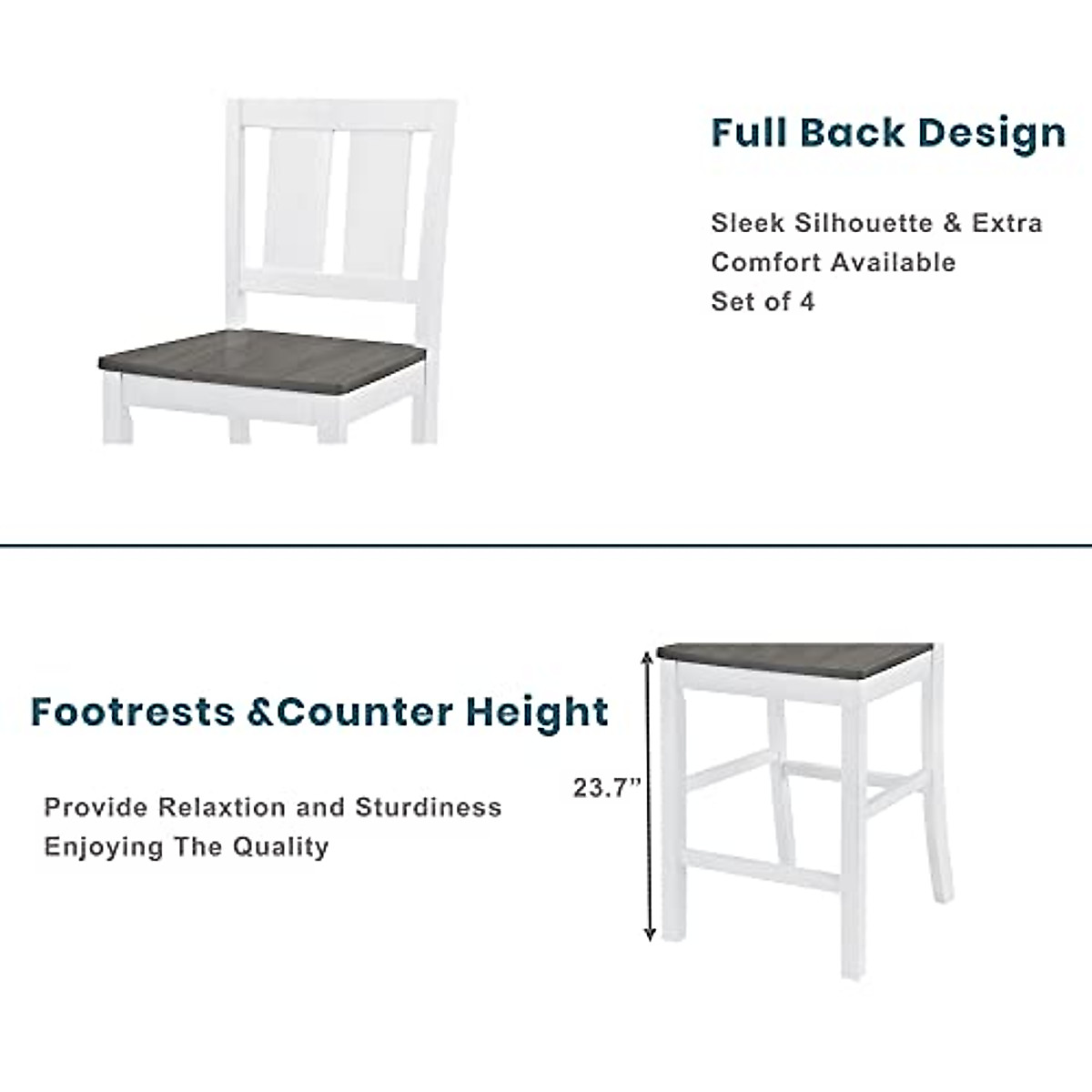 LCH 5-Piece Round, Farmhouse Rustic Counter Height Set with 1 Table and 4 Chairs for Home Kitchen, Dining Room (Grey)