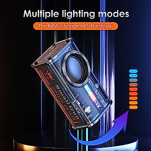 Portable Bluetooth Speaker with Lights, Transparent Wireless Mini Bluetooth Speaker with TWS, Perfect Small Speaker HD Sound and Bass for Office, Home, Shower, Room, Bike, Car (Black)