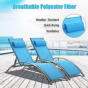 Diophros Pool Lounge Chairs Set of 2, Adjustable Reclining Folding Patio Chaise Lounger Chair with for Poolside, Beach, Backyard