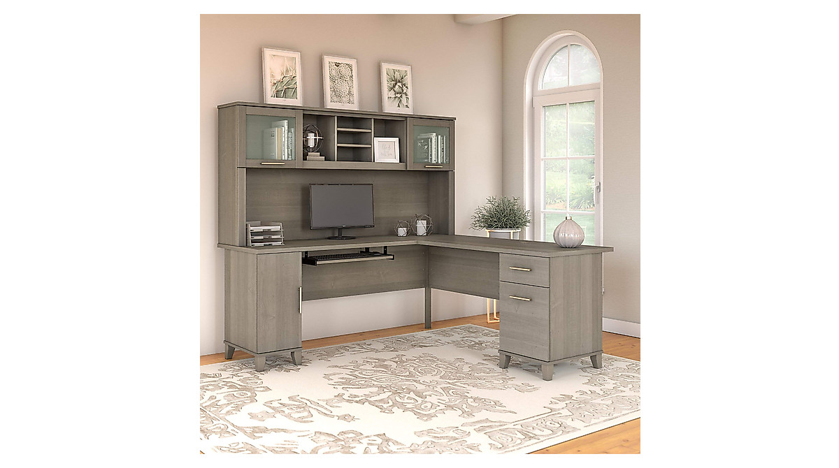 Bush Furniture Somerset L Shaped Desk with Hutch