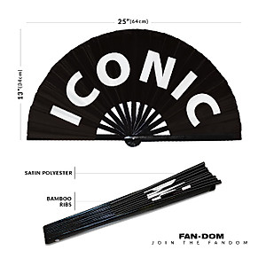 Iconic hand fan foldable bamboo circuit hand fan funny gag slang words expressions statement gifts Festival accessories Rave handheld Circuit event fan Clack fans (Black)