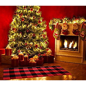 Christmas Door Mat Outdoor, Black Red Buffalo Plaid Outdoor Rug 23.6 x 51.2'' Front Door Mat, Washable Christmas Welcome Mat for Front Porch, Kitchen, Bathroom, Farmhouse, Entry Way, Laundry Room