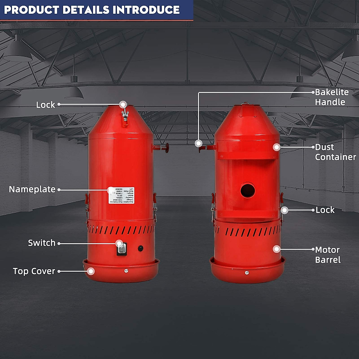 Oarlike 1.6 HP Dust Collector with 1.8 Gallon Capacity, Dust Collection Reclaimer System for Sandblasting Cabinets and Media Blasters