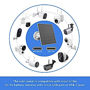 5W Solar Panel for Security Cameras Wireless Outdoor, Compatible with Rechargeable Battery Security Camera, Continuous Solar Power for Outdoor Security Camera, IP 65 Waterproof