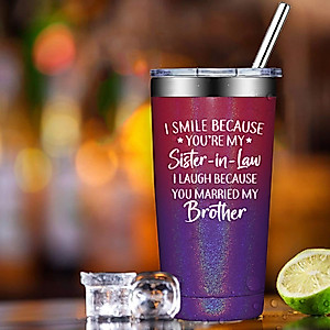 Grifarny Sister in Law Gifts - Birthday, Mothers Day, Christmas, Gifts for Sister in Law - I Smile Because You are My Sister in Law Tumbler 20oz