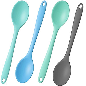 4 Pieces Small Silicone Nonstick Mixing Spoons, High Heat Resistant,Cooking Baking Spoons Set, Cooking Spoon for Mixing, Baking, Stirring, Turning, Scraping for Kitchen