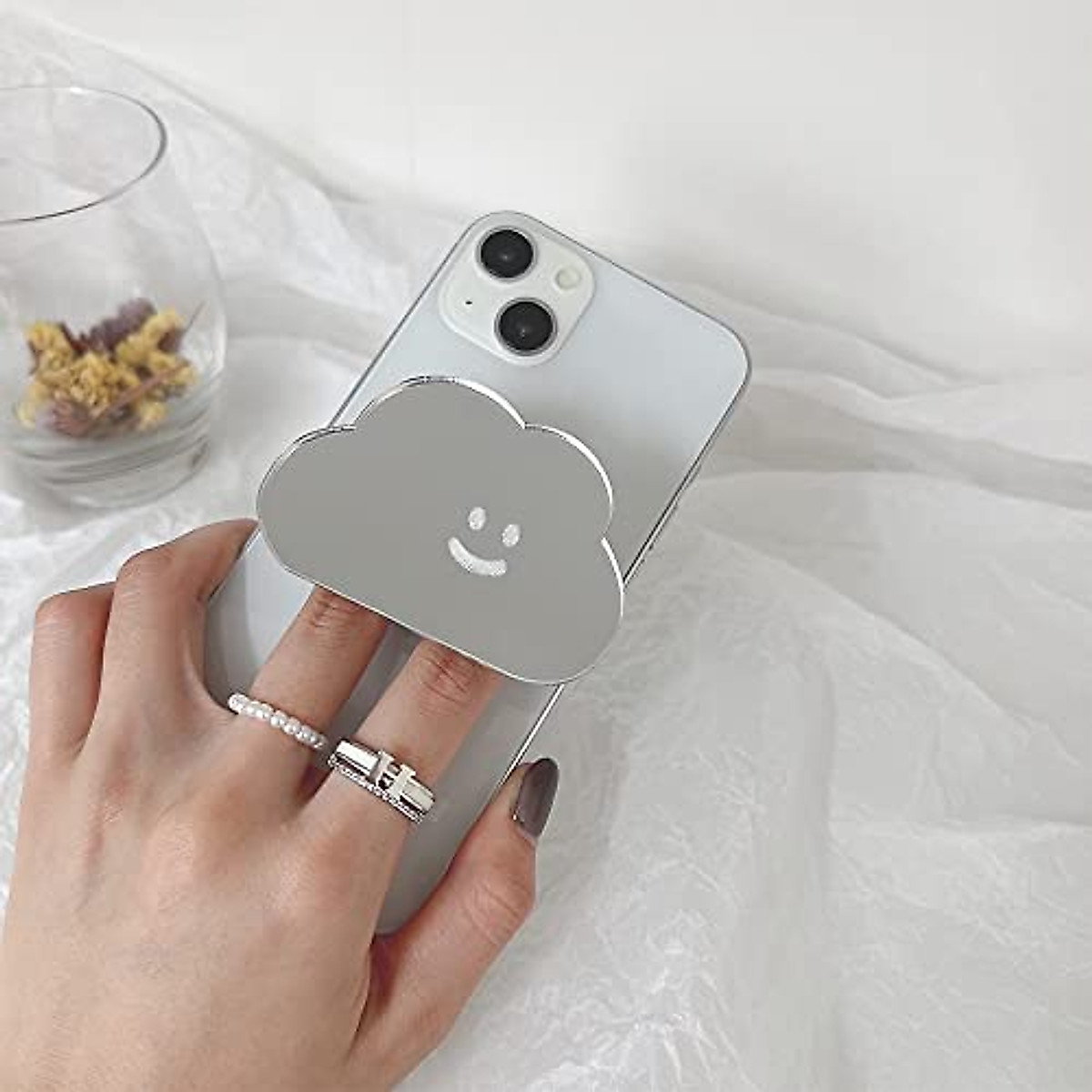 ONLYOU GRIPTOK Phone Grip Korean Grip Tok Simple Cloud Facial Expression Design Mirror Cute Phone Stand Drop Prevention Custom Pair Women's (1)