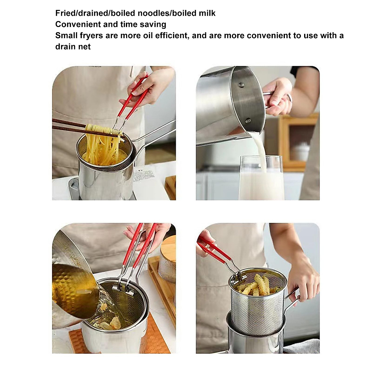 Fry Pot, 304 Stainless Steel Deep Fryer Pot with Basket and Anti Scalding Silicone Handle, Outdoor Deep Fryer for Frying Fish Seafood, French Fries, Chicken Wings Easy to