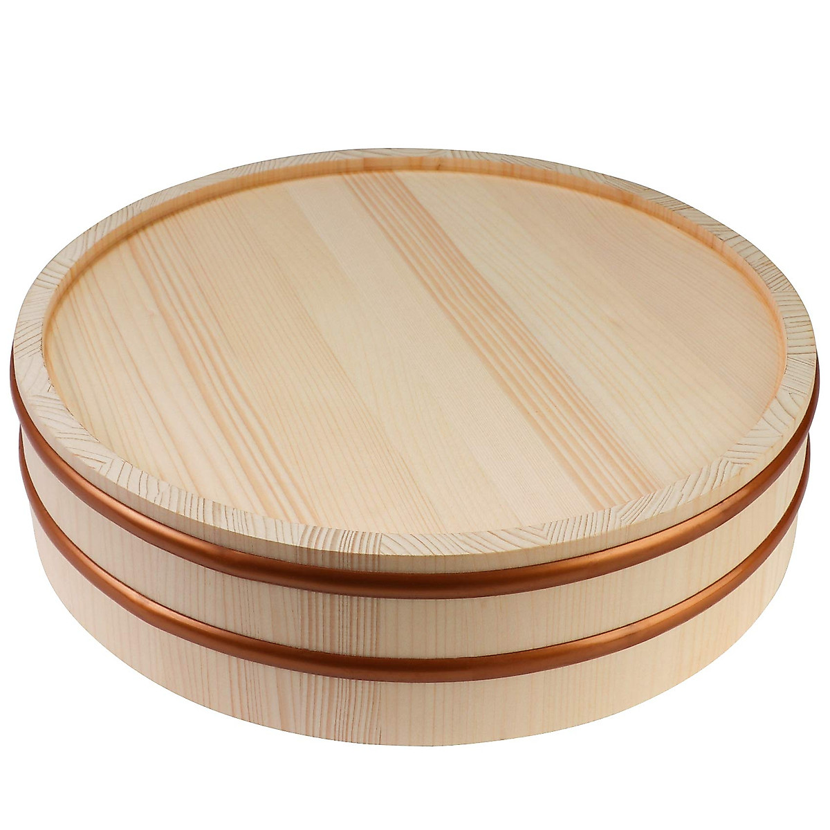Kichgather Wooden Sushi Rice Bowl with Lid Hangiri Sushi Oke Sushi Rice Mixing Tub (14.2 ” with lid)