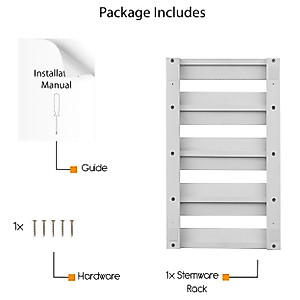 Rustic State Eze 4 Sectional Adjustable Under Cabinet Mount Wood Stemware Rack Hanging Shelf Glassware Holder Bar Organizer with up to 12 Wine Glass Storage 10 Inch Deep White