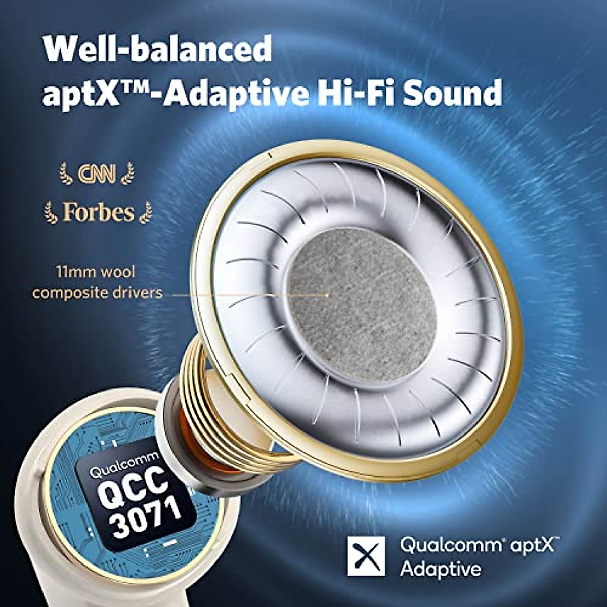 EarFun Air Pro 3 Noise Cancelling Wireless Earbuds, Qualcomm® aptX™ Adaptive Sound, 6 Mics CVC 8.0 ENC, Bluetooth 5.3 Earbuds, Multipoint Connection, 45H Playtime, App Customize EQ, Oat White