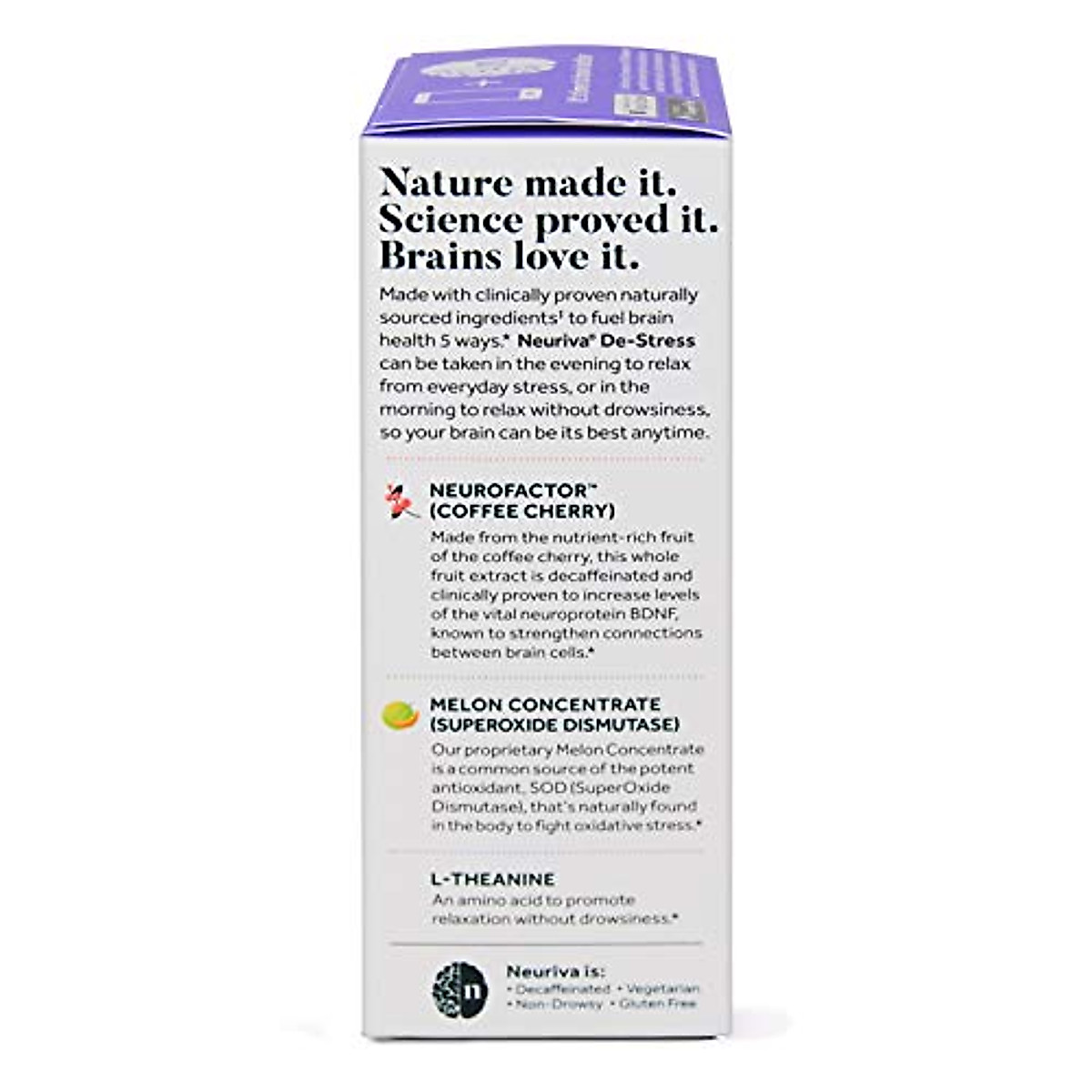 NEURIVA Destress Brain Supplement for Focus, Concentration & Accuracy with L-Theanine for Relaxation & Everyday Stress Reduction and Melon Concentrate to Help Fight Oxidative Stress, 30ct Capsules