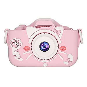 SLSFJLKJ Kids Camera with Silicone Case, Video Camera for Children with Fun Games, Kids Digital Camera with Special Effects, Rechargeable Battery, Ideal for Boys and Girls (Pink Cat 32G)