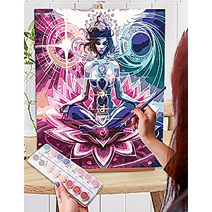 Adults Beginner Oil Painting Kit for Kids,Lotus Buddha Paint by Number Kits with Paint Brushes,DIY Yoga Acrylic Paint Adults' Home Decor 16X20Inch