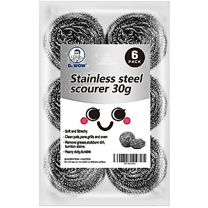 Dr.WOW 6 Pack Stainless Steel Sponges，Extra Large Magic Sponge Pad,Steel Wool Scrubber for Kitchens, Bathroom, Floor Cleaning