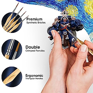 Miniature Paint Brushes, 10PC Fine Detail Paint Brush Set, Mini Small Painting Brushes for Art, Crafts, Acrylic, Watercolor, Oil, Model, Face, Warhammer 40k & Paint by Number, Citadel, Figurine-Wood