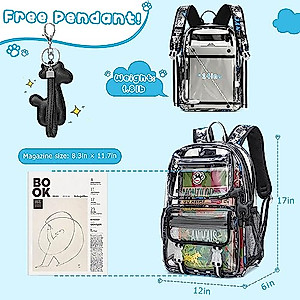 Maod Clear Backpack Stadium Approved for School, Transparent Book Bags Heavy Duty with Free Complimentary Gift (Black)
