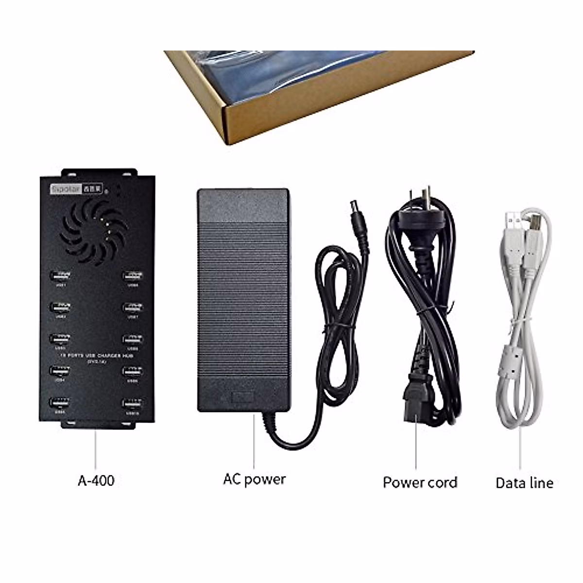 USB Hub, Sipolar 10-Port Powered USB Data Hub with LED Indication Multiple USB Port Hub Splitter with 12V 10A Power Adapter, Cooling Fan and Mounting Brackets