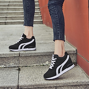 AONEGOLD Womens Hidden Wedges Shoes High Heeled Lightweight Mesh Sneakers Casual Walking Shoes Tennis Chic Black 42