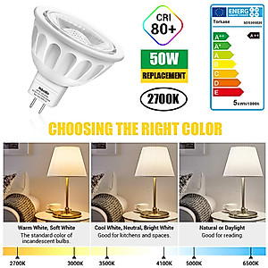 MikeWin MR16 LED Bulb 6Pack,5W 12V, GU5.3 Bi-Pin Base,50-Watt Equivalent,2700K Warm White,Non-Dimmable MR16 LED Spot Light Bulbs for Indoor Outdoor Landscape Track Lighting