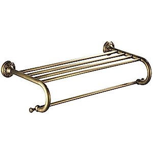 Towel Rack,Antique Brass Towel Rail with Double Towel Shelf for Bathroom, Wall-Mounted Shower Shelf Organizer,Black ( Gold)