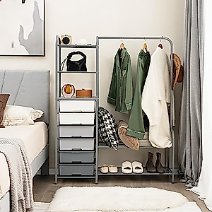 Giantex Free Standing Closet Organizer, Heavy Duty Garment Rack with 6 Removable Drawers, 3 Open Shelves, 2 Shoe Racks, 1 Hanging Rod & 1 Hook, Metal Clothing Rack for Bedroom & Cloakroom (Grey)