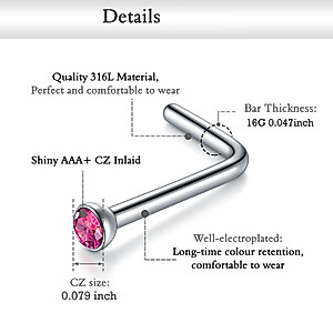 Incaton Nose Ring, 16PCS 316L Surgical Stainless Steel Body Jewelry Piercing Nose Hoop Ring and L Shaped Ring