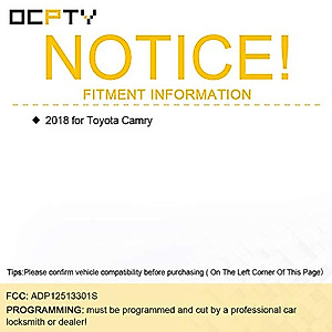 OCPTY 1 X Flip Key Entry Remote Control Key Fob Transmitter Replacement for 2018 for Toyota Camry 4 Buttons 315 Mhz