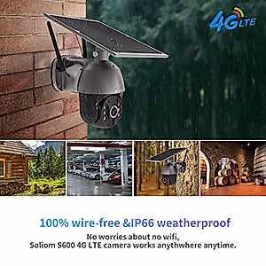 SOLIOM S600 3G/4G LTE Outdoor Solar Powered Cellular Security Camera Wireless,Pan Tilt 360°View Spotlight,1080p Night Vision,2 Way Talk,PIR Motion Sensor,No WiFi,US Version