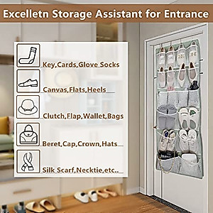 KANCNT 18 Pocket Over the Door Shoes Organizers, Hanging Storage Rack, Closet Hang Holder Rack with 4 Metal Hooks to Organize Shoes Toys Hat Underwear Socks in Entryway,Bathroom,Pantry
