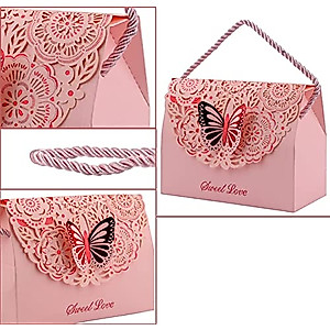 Driew Butterflies Purse Party Favor bags, 20 Pack Baby Shower Candy Gift Chocolate Favor Box Set with Handle for Wedding Decorative, Anniversary, Birthday Parties, Bridal Showers - Pink, 5.8"x2.9"x4.3"