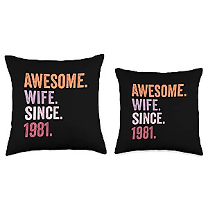 42nd wedding anniversary gifts for her Awesome Wife Since 1981 | 42nd Wedding Anniversary Throw Pillow, 16x16, Multicolor