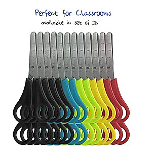 Scissors Bulk, 25 Pack of 5 Inch Blunt Tip Kids Safety Scissors Perfect for School, Classroom, & Craft Projects (25 Pack)