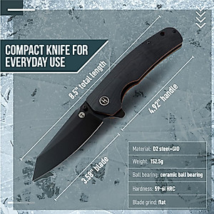 Holtzman's Gorilla Survival 'Clip Point' Folding Knife featuring D2 Steel Blade with G10 Tactical Handle in Gift Box Set (Black+Orange)