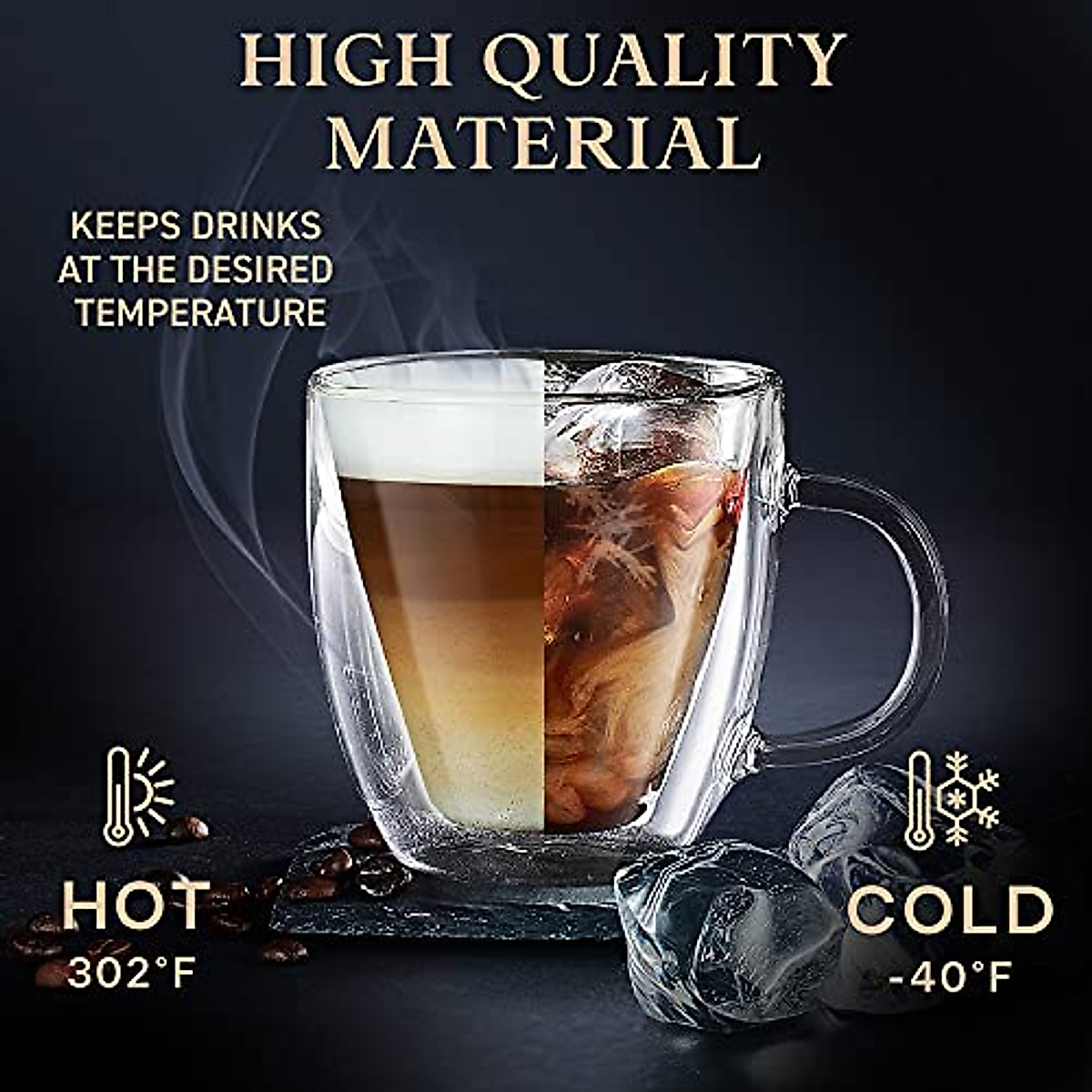 Glass Espresso Cups - Double Wall Insulated Coffee Mugs - Designed in USA - 2 Pack, 5 oz - Set for Cappuccino,Latte,Tea,Shots - Borosilicate Glassware - Dishwasher,Microwave Safe - Premium Gift Box