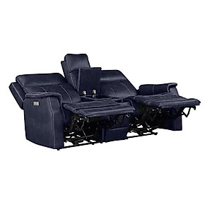 Steve Silver Co Ocean Blue Leatherette Console Loveseat with Power Headrest, Footrest, Hidden Storage, and USB Port Love Seats, 74 x 41 x 41