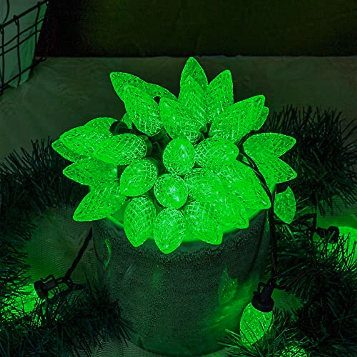 FUNPENY 50 LED Green Christmas C9 Lights Outdoor, 24.5 FT Extendable Waterproof Fairy String Light Green Wire for Xmas St. Patrick's Day Indoor Patio Tree Party Holiday Wedding House Decorations